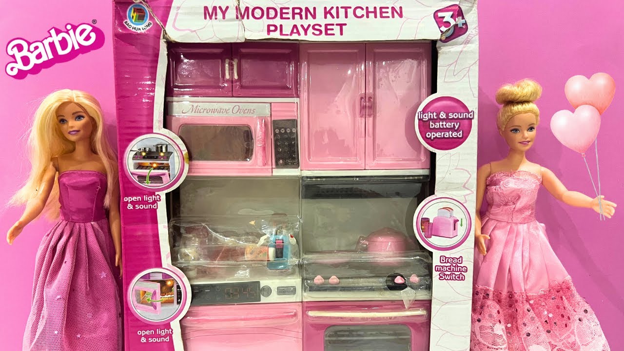Barbie Doll My Modern Kitchen Set Unboxing Battery Operated Playset New ...
