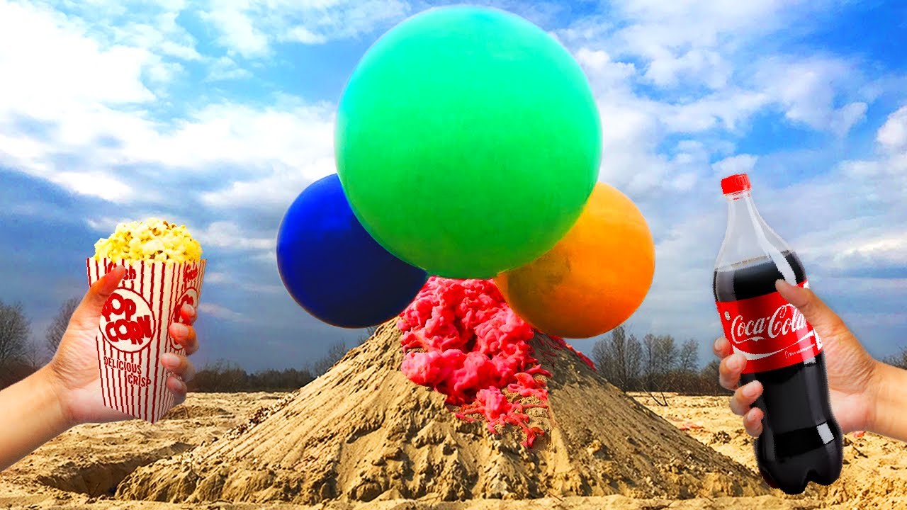 EXPERIMENT: Huge Balloons Underground VS Popcorn VS Volcano Eruption ...