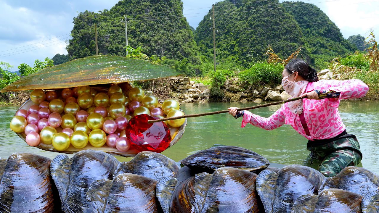 🎁🎁The girl was mesmerized when she pried open the giant clam, which was ...