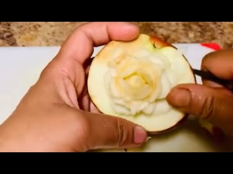 Apple carving flower _ simple easy apple carving - YouTube