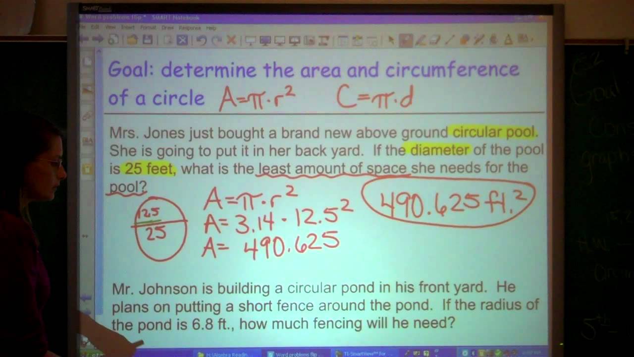 Caldwell Math area and circumference word problems flip - YouTube