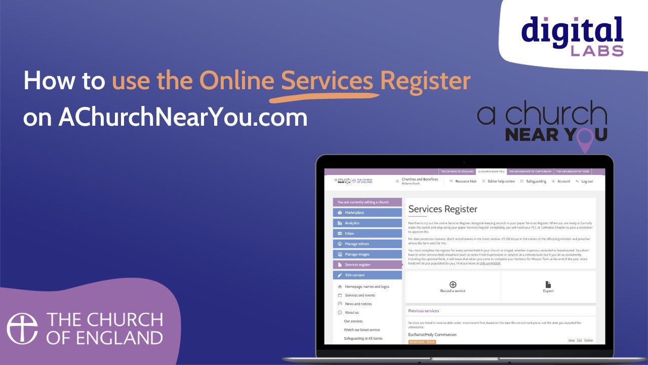 How to use the Online Services Register on AChurchNearYou.com - YouTube