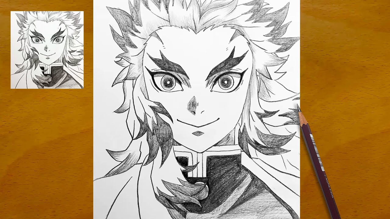 How to Draw Rengoku Kyojuro | Step-by-Step Flame Hashira Pencil Sketch ...