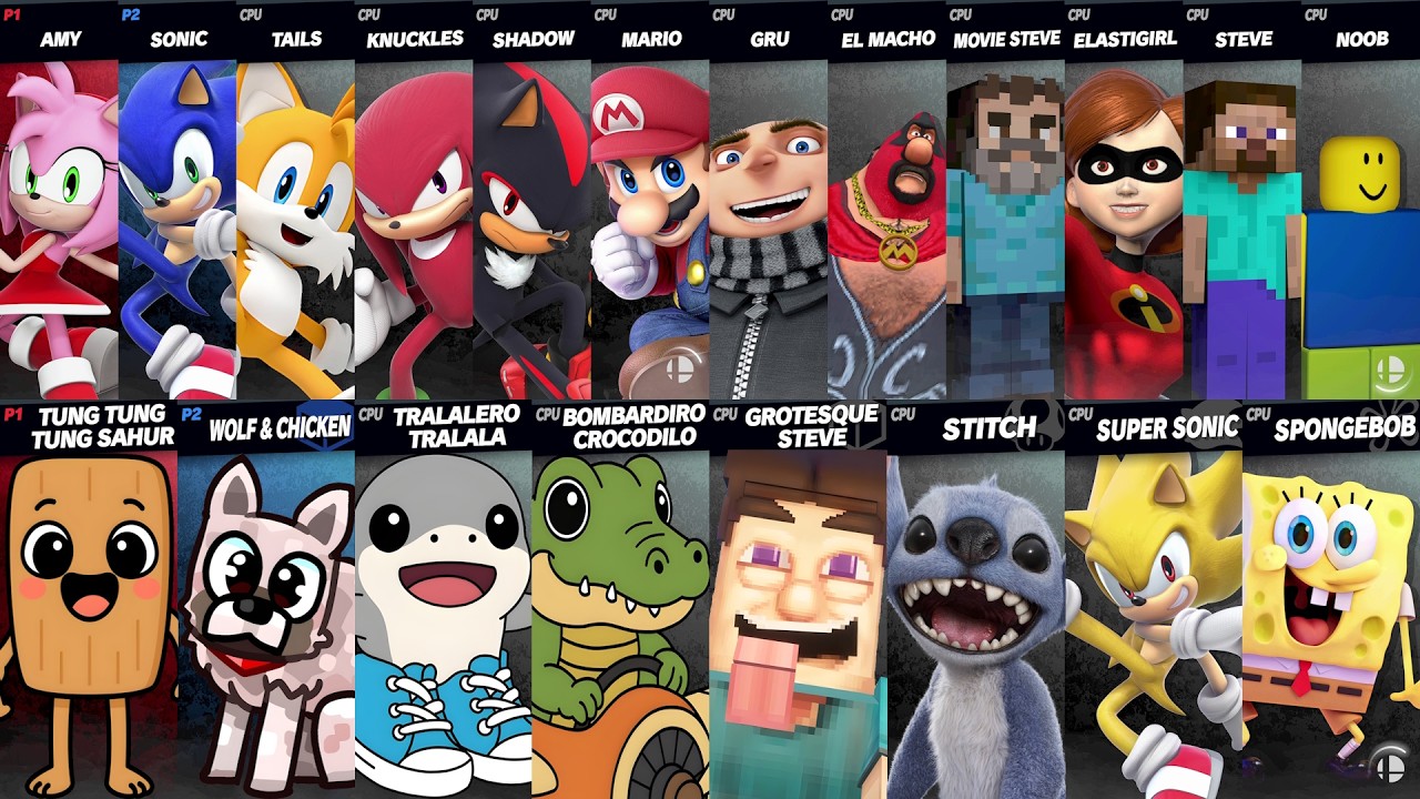 Sonic vs Mario vs Yoshi vs Italian Brainrot vs Stitch Grotesque Steve ...
