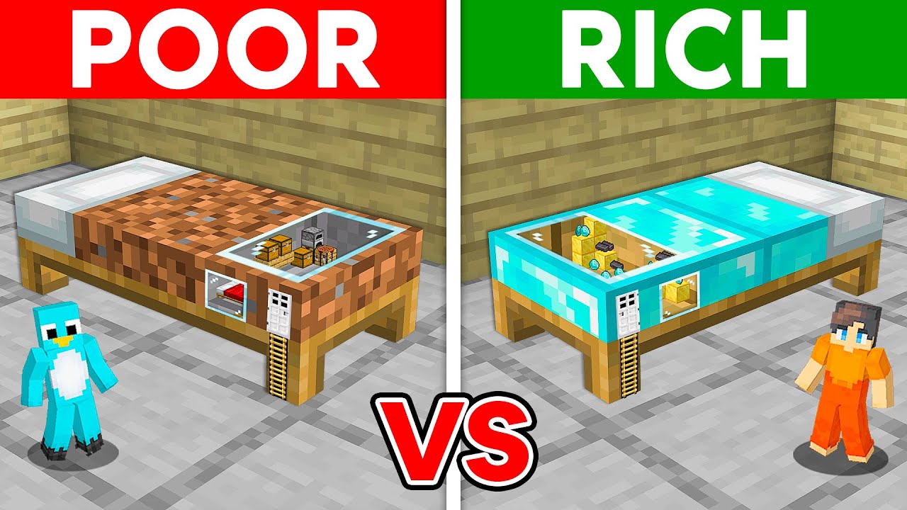 Milo POOR vs Chip RICH: HOUSE INSIDE BED Build Challenge in Minecraft - YouTube