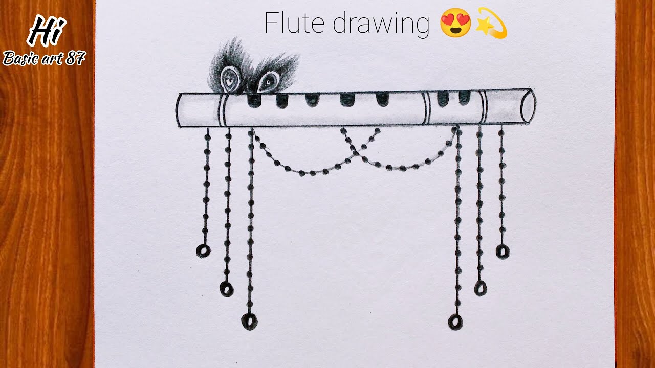 How to draw flute drawing 😍 //bansuri drawing with pencil//easy bansuri ...