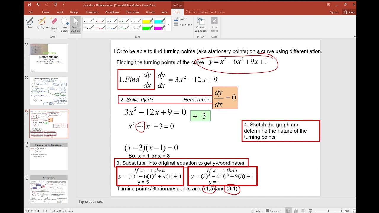Lesson 5 Finding turning points of cubic graphs - YouTube