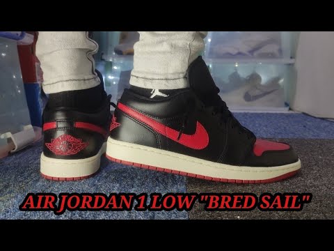 AIR JORDAN 1 LOW 'BRED SAIL' 2023 BLACK/GYM RED-SAIL / Unboxing and on ...