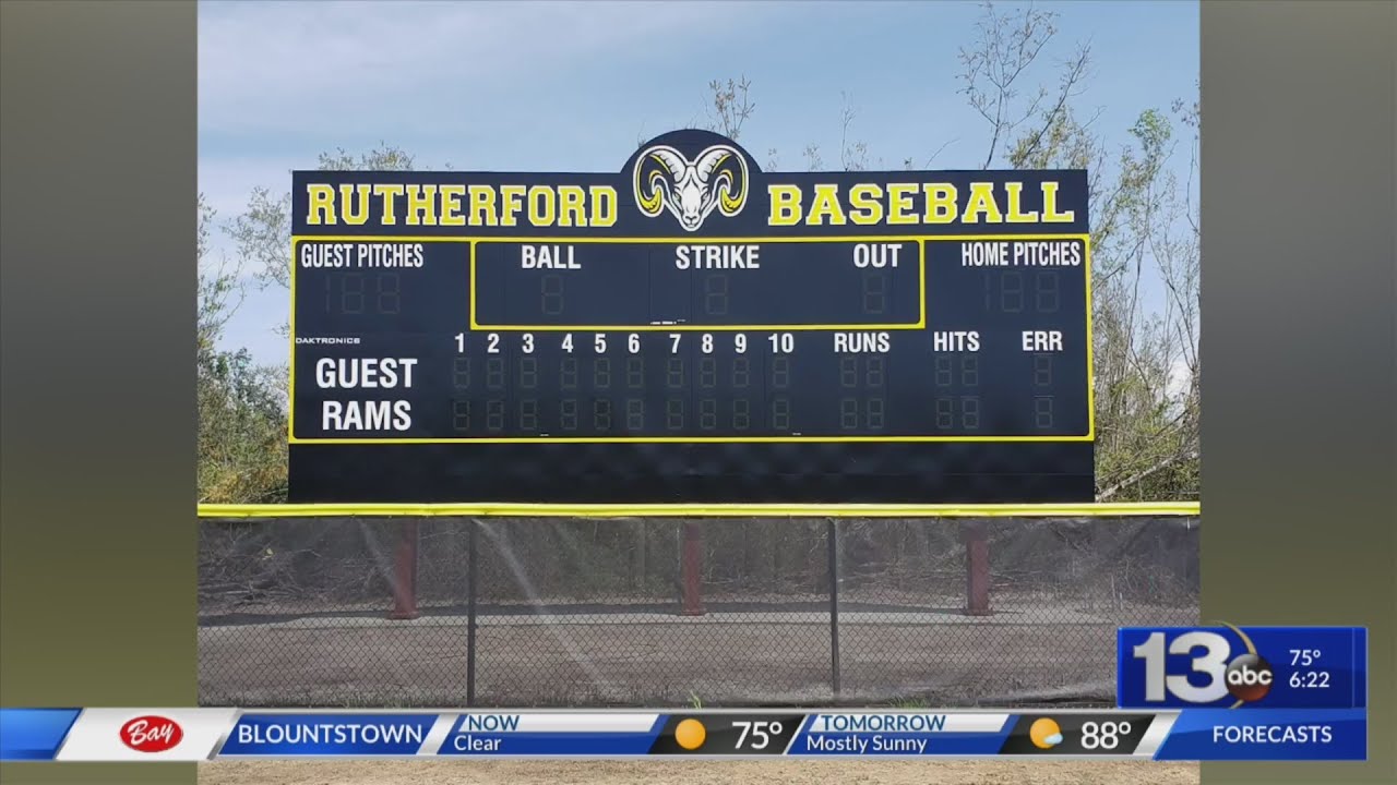 Rutherford baseball scoreboard up and ready to go - YouTube