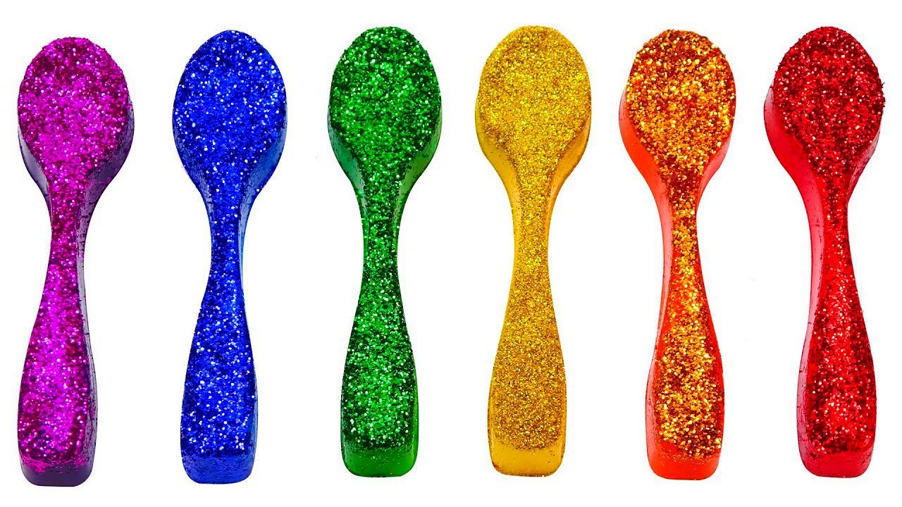 Satisfying Video l How To Make Rainbow Glitter Spoon From Jelly Cutting ...
