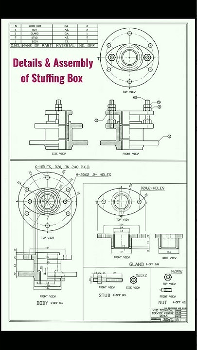 A Details And Assembly Drawing of Stuffing Box Draw By Mobile App All Functions are CAD software ...