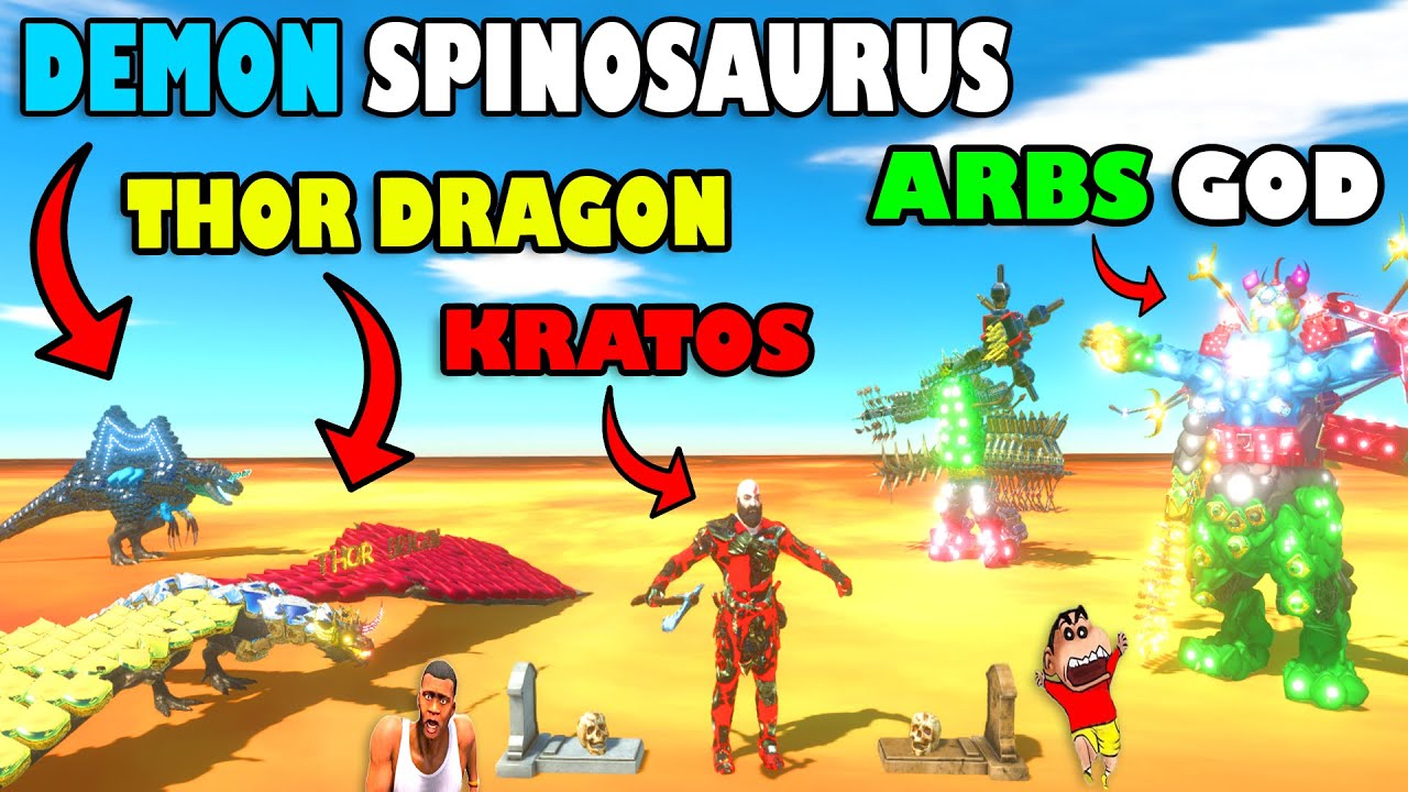 THOR DRAGON and DEMON SPINOSAURUS vs LAVA KRATOS and ARBS GOD ...