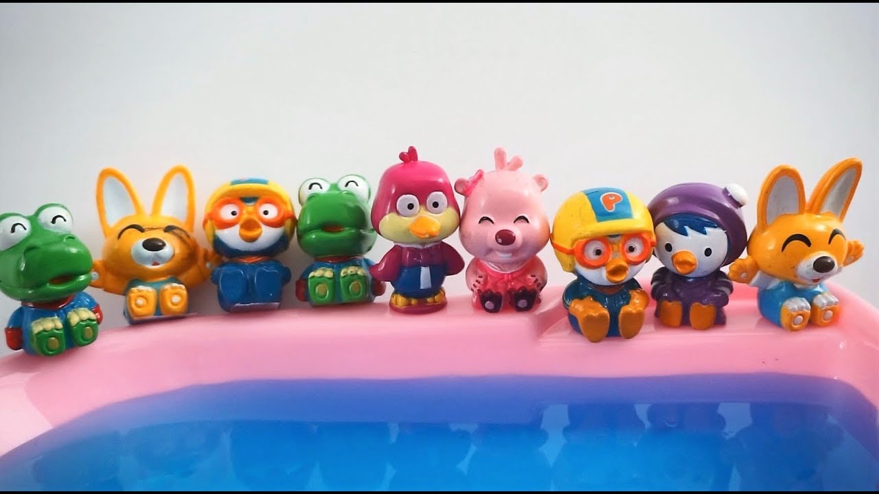 Ten Pororo Toys Jumping on the water Bed Pool - YouTube