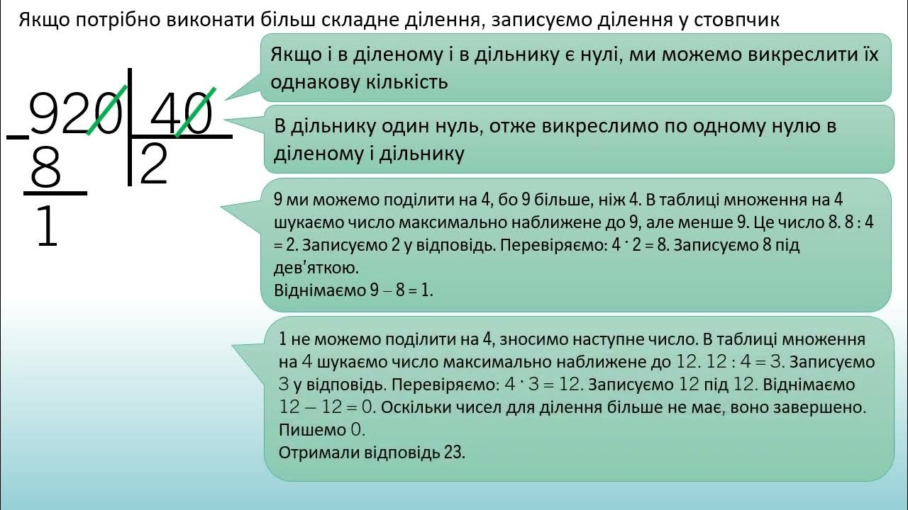 Ділення багатоцифрових чисел на круглі десятки, сотні, тисячі Перевірка ...