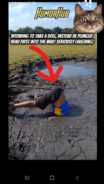 Intending to take a doll, instead he plunged head first into the mud ...