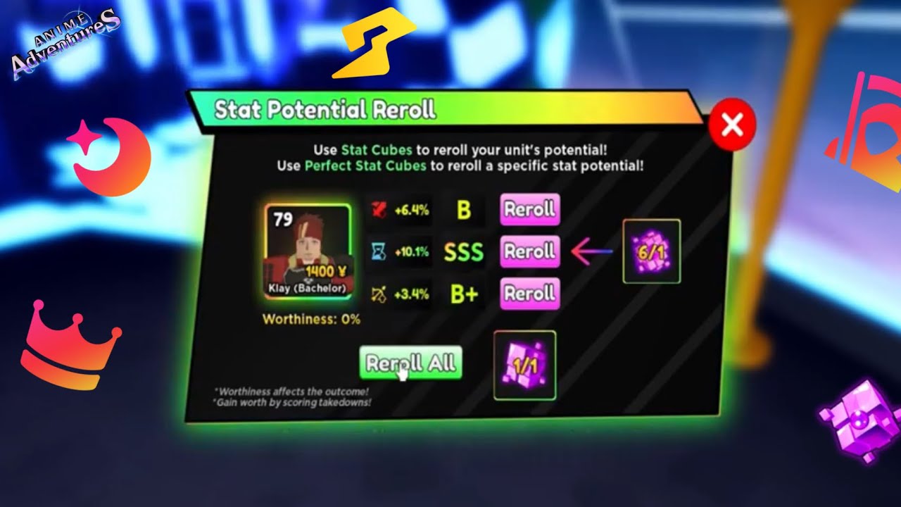 Roblox(Anime Adventure) | Stat potential + Reroll จะออกของดีไหม #1 ...