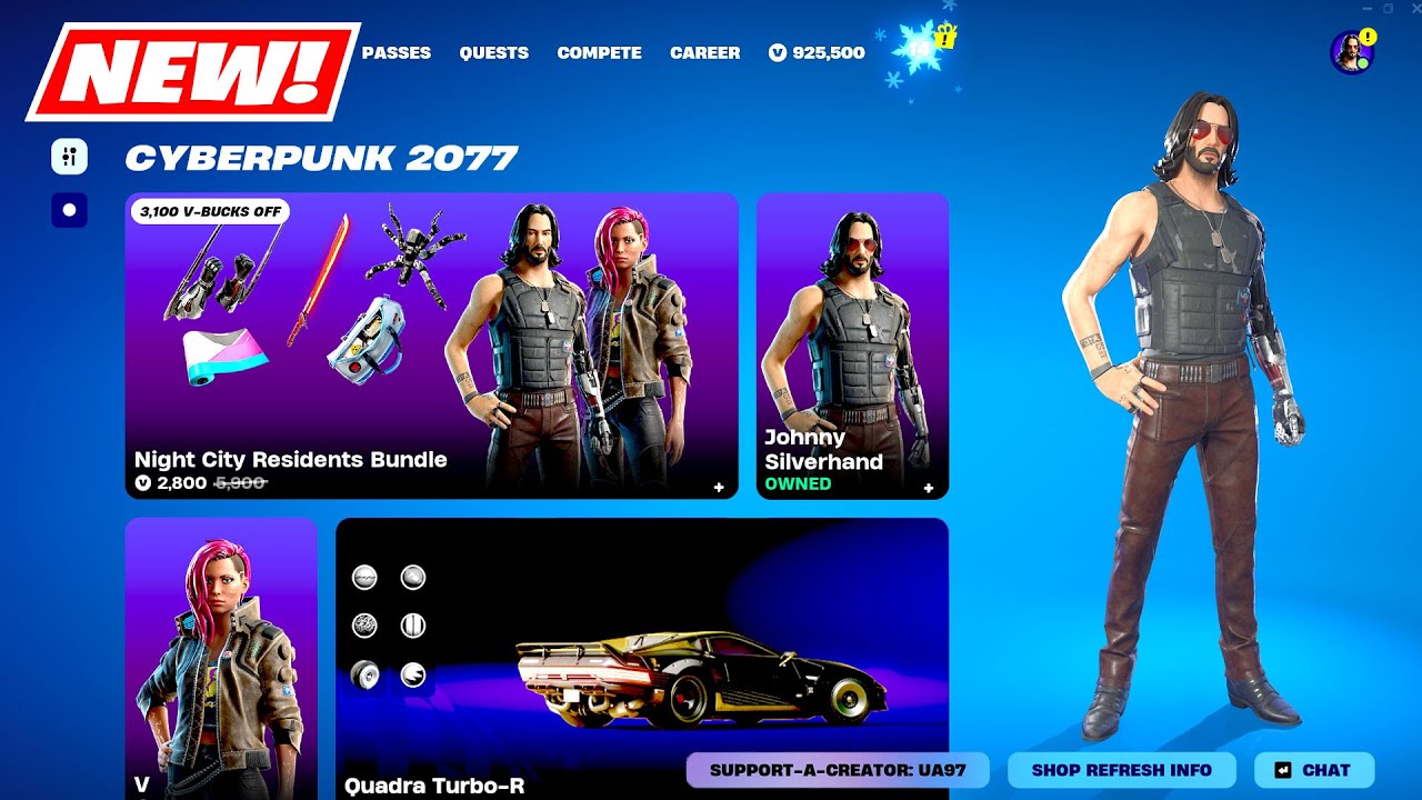 NEW Cyberpunk Skins BUNDLE & CAR Item Shop Fortnite! (Johnny Silverhand ...