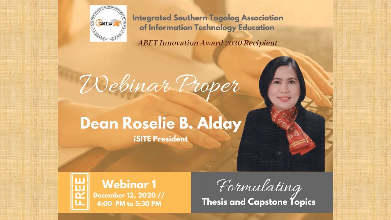 iSITE Webinar 1 - Formulating Thesis and Capstone Topics - YouTube