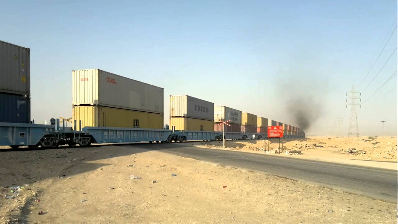 Saudi Railway Riaydh Bound Double Stack Container Train Near Al-Kharj ...