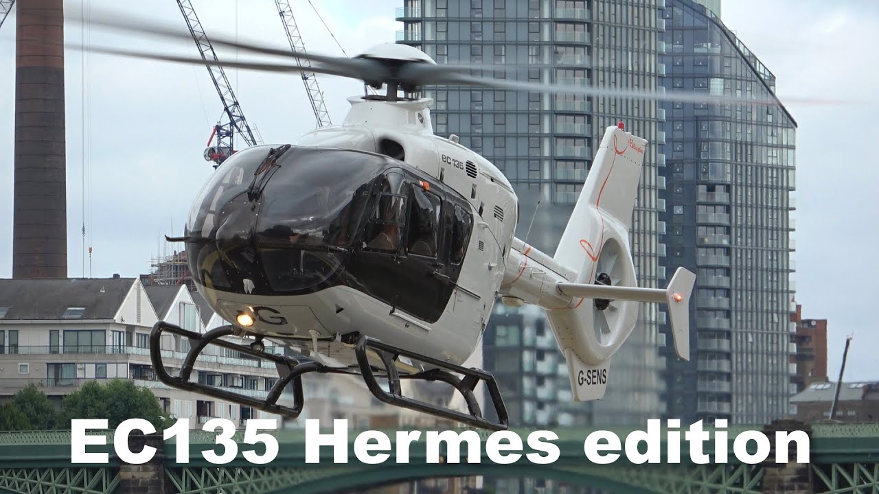 RARE EC135 Hermes edition landing, engine startup and takeoff at London ...