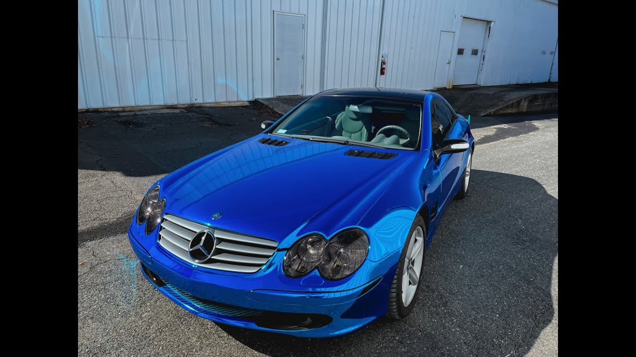 Mercedes SL500 Blue Chrome Wrap - YouTube
