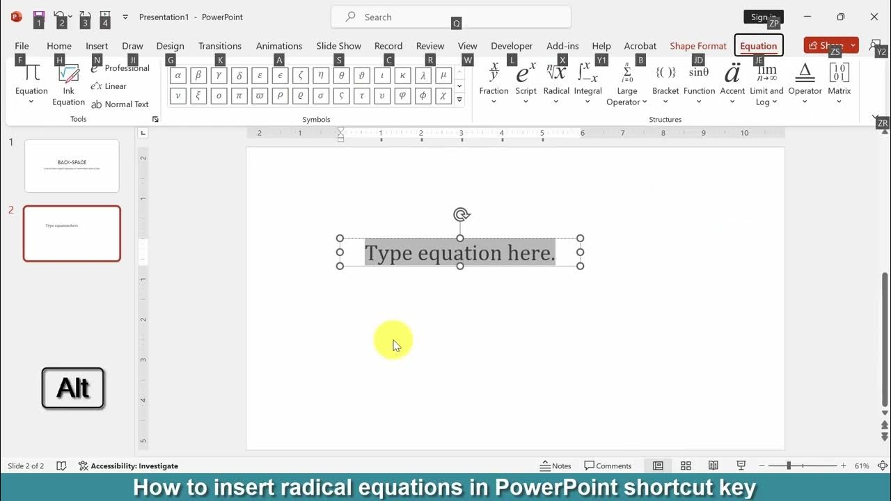 How to insert radical equations in PowerPoint shortcut key - YouTube