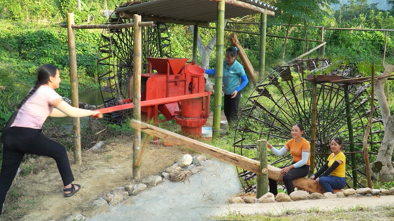 Make Rice Mortar Using Water Power - Quân Thị Kỳ Build Farm - YouTube