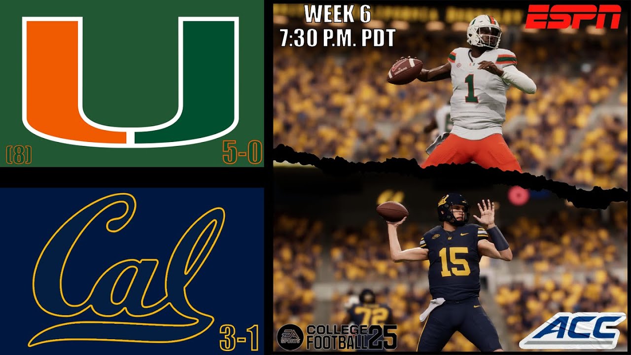 (8) Miami vs. California | Week 6 Simulation | College Football 25 ...