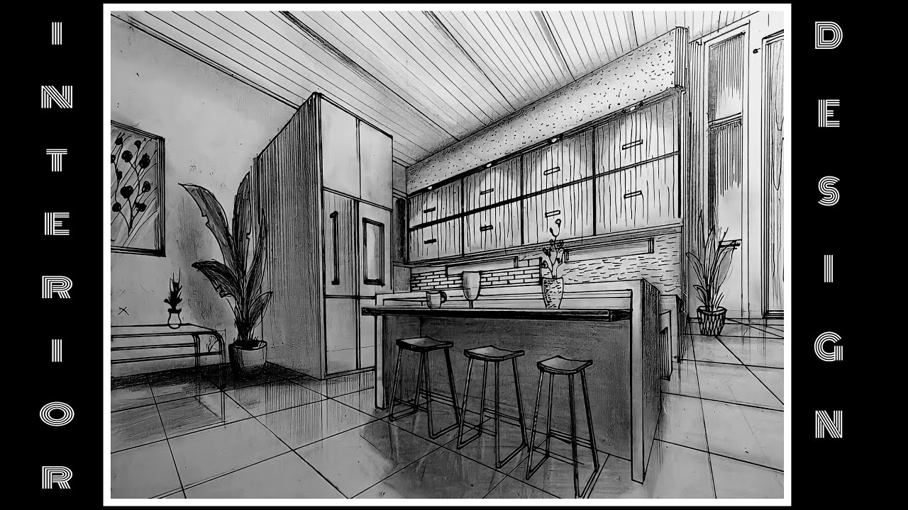 How To Draw A Kitchen in Two Point Perspective (Interior Design^SKETCH ...