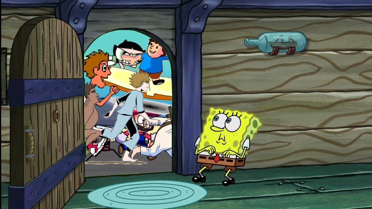 Spongebob Looks At - Everyone And Pole Vaulting Zombie Try To Get The ...