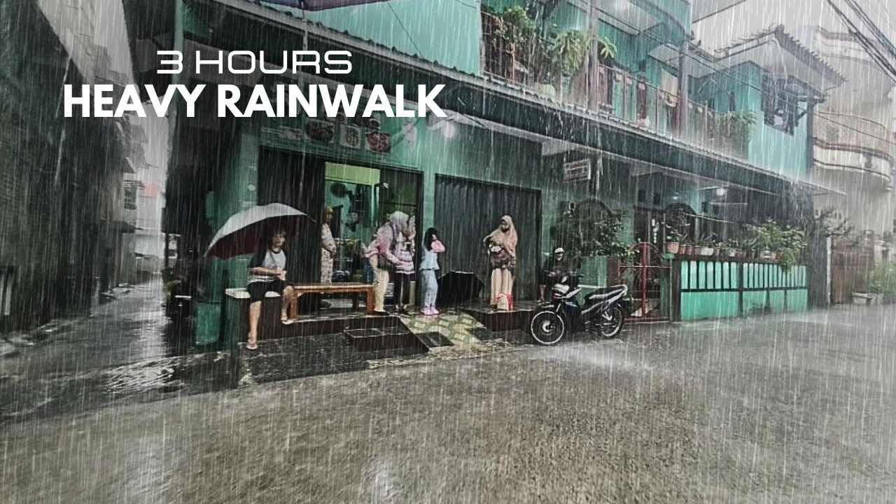 Heavy Rain Walk in The Suburbs | Heavy Rainfall White Noise for Sleep ...
