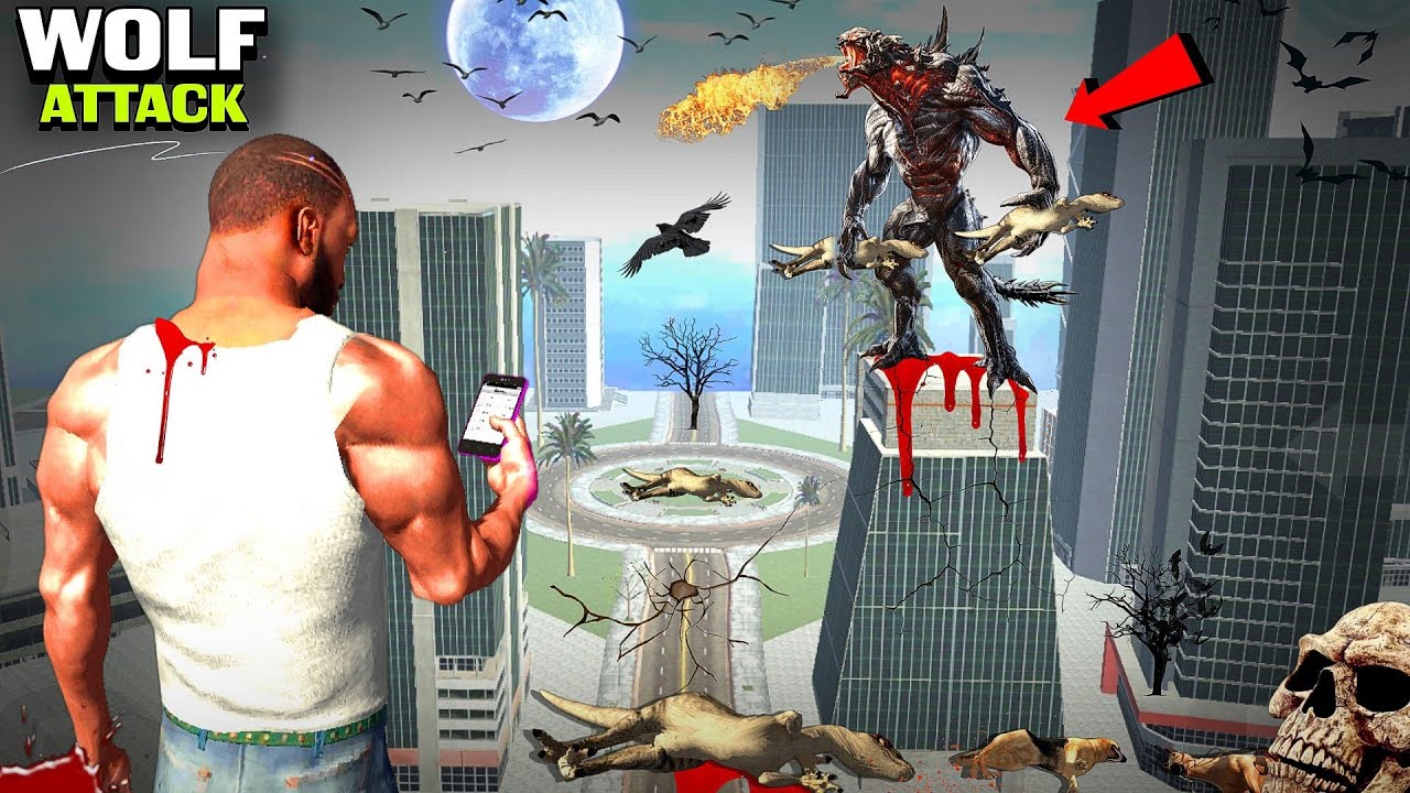 INDIAN BIKES DRIVING 3D WOLF MONSTER ATTACK IN CITY | 100 DINOSAURS ...