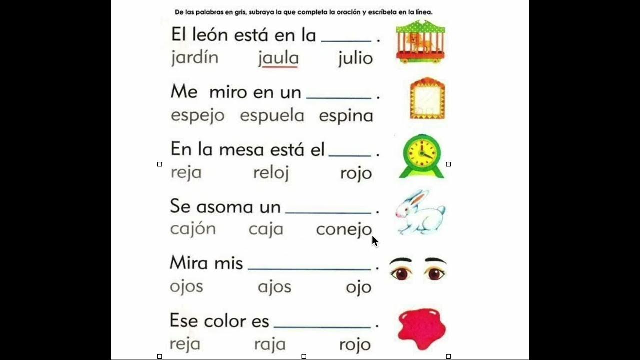 Aprender a leer, acompleta las oraciones con la palabra que falta - YouTube
