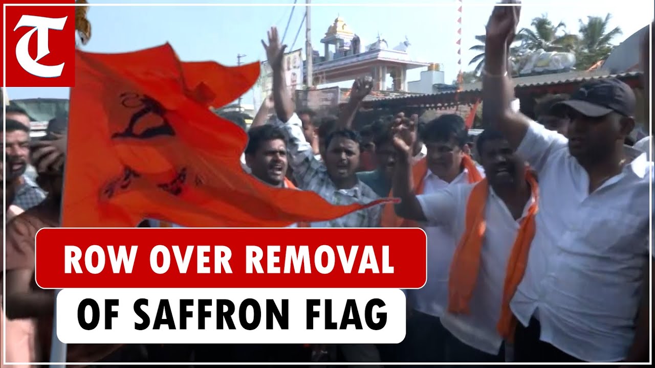 Row over removal of saffron flag: Karnataka BJP protests - YouTube