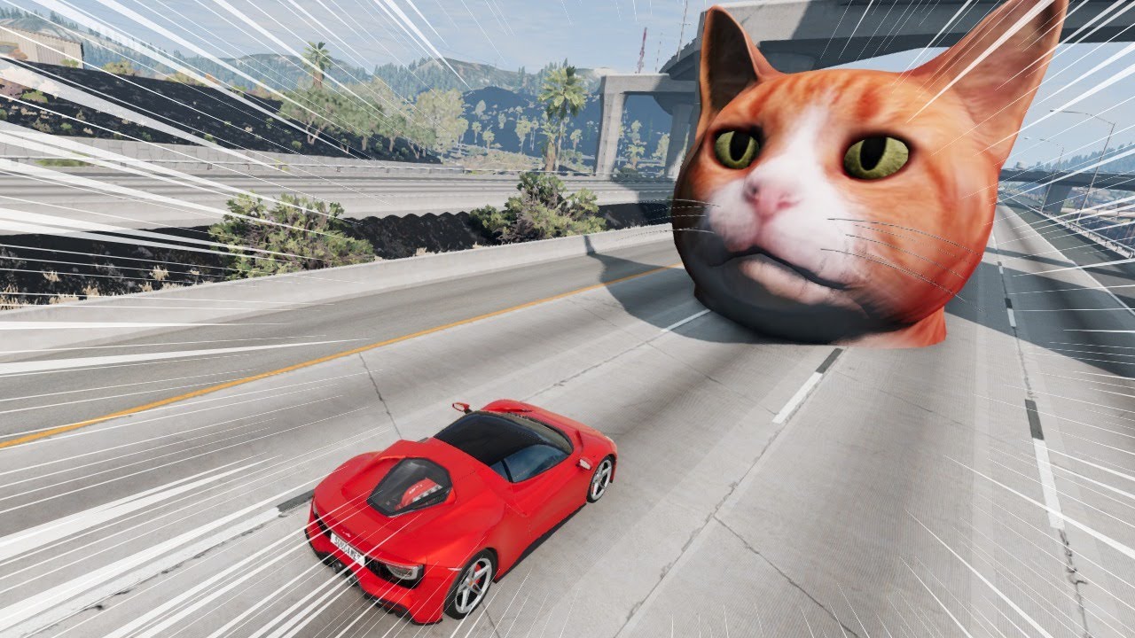 Destroy all cars with a giant cat building. BeamNG.drive - YouTube