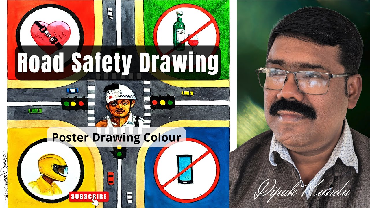 Road Safety Poster Drawing | Road Safety Drawing Colour | Road Safety ...