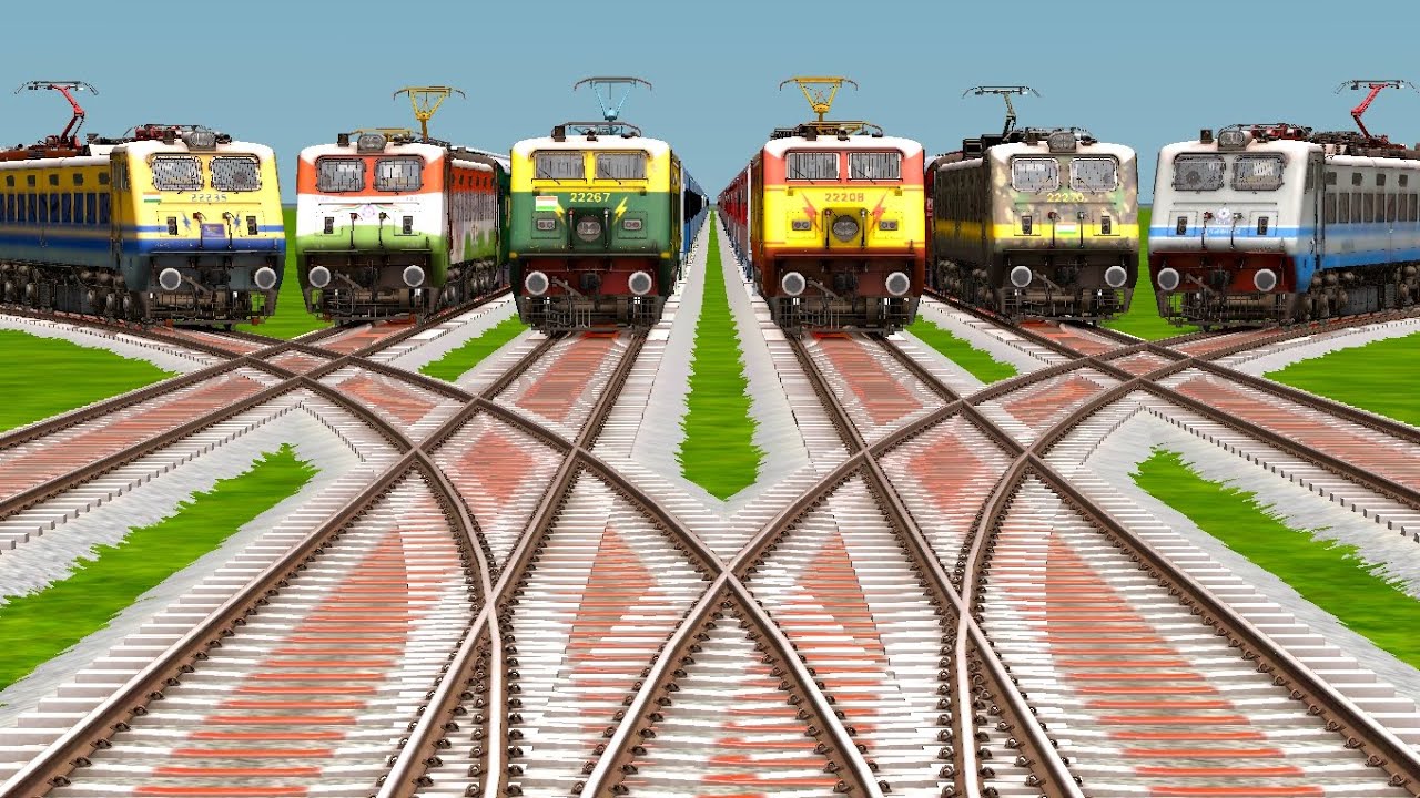 6 TRAINS CROSSING ON BUMPY RAILROAD TRACKS | Electric Locomotives ...