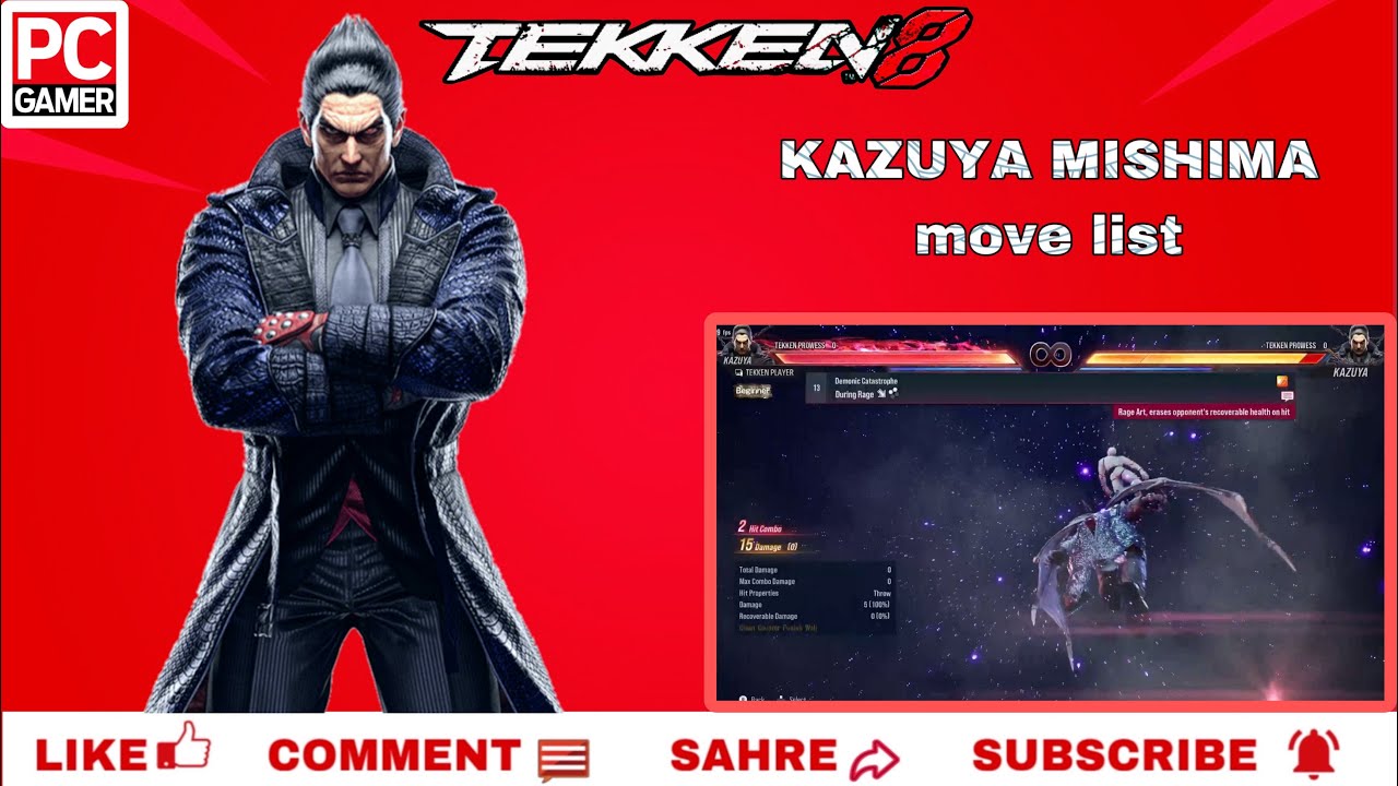 KAZUYA MISHIMA move list ( command list ) | TEKKEN 8 - YouTube