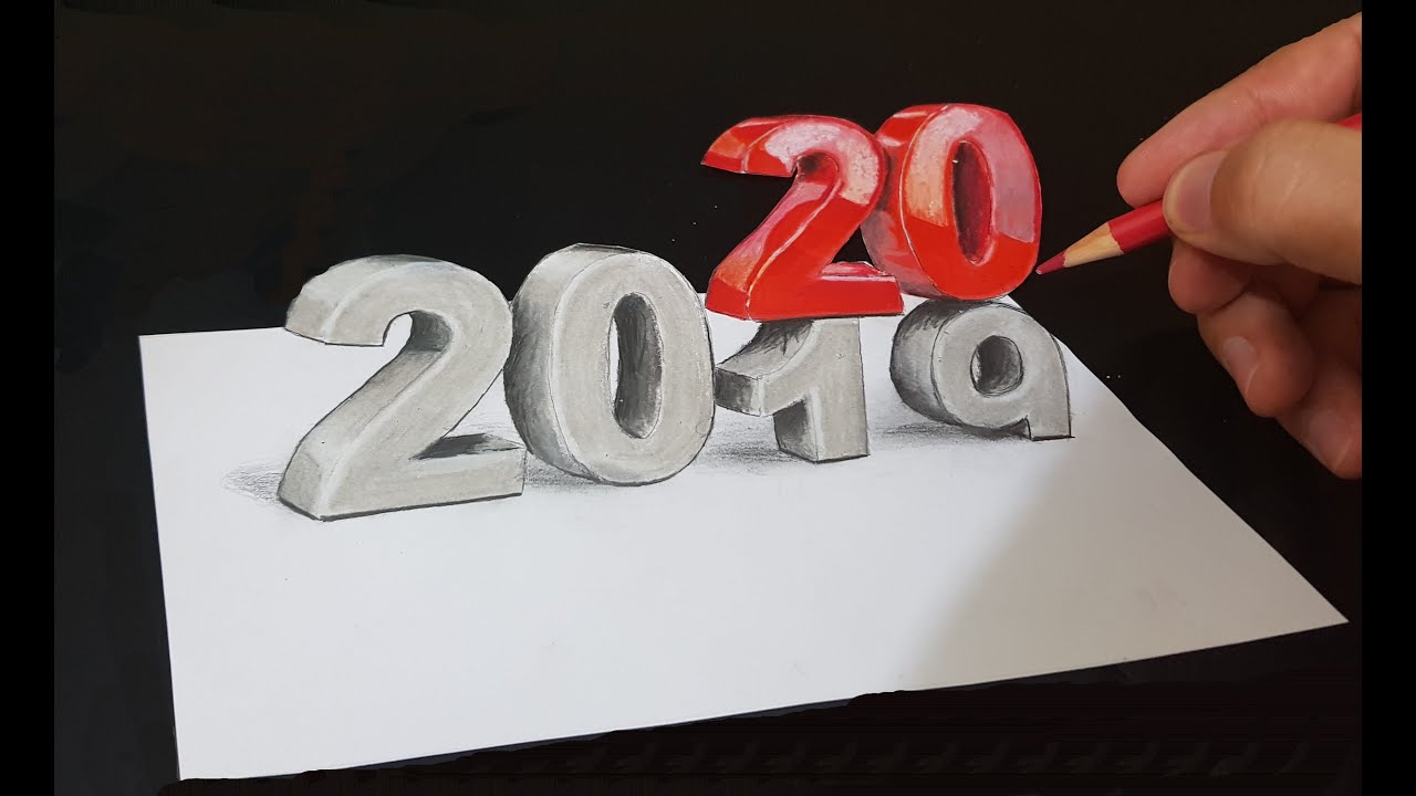 3d 2020 çizimi / how to draw 2020 3d / 2020 / üç boyutlu çizim #207 ...