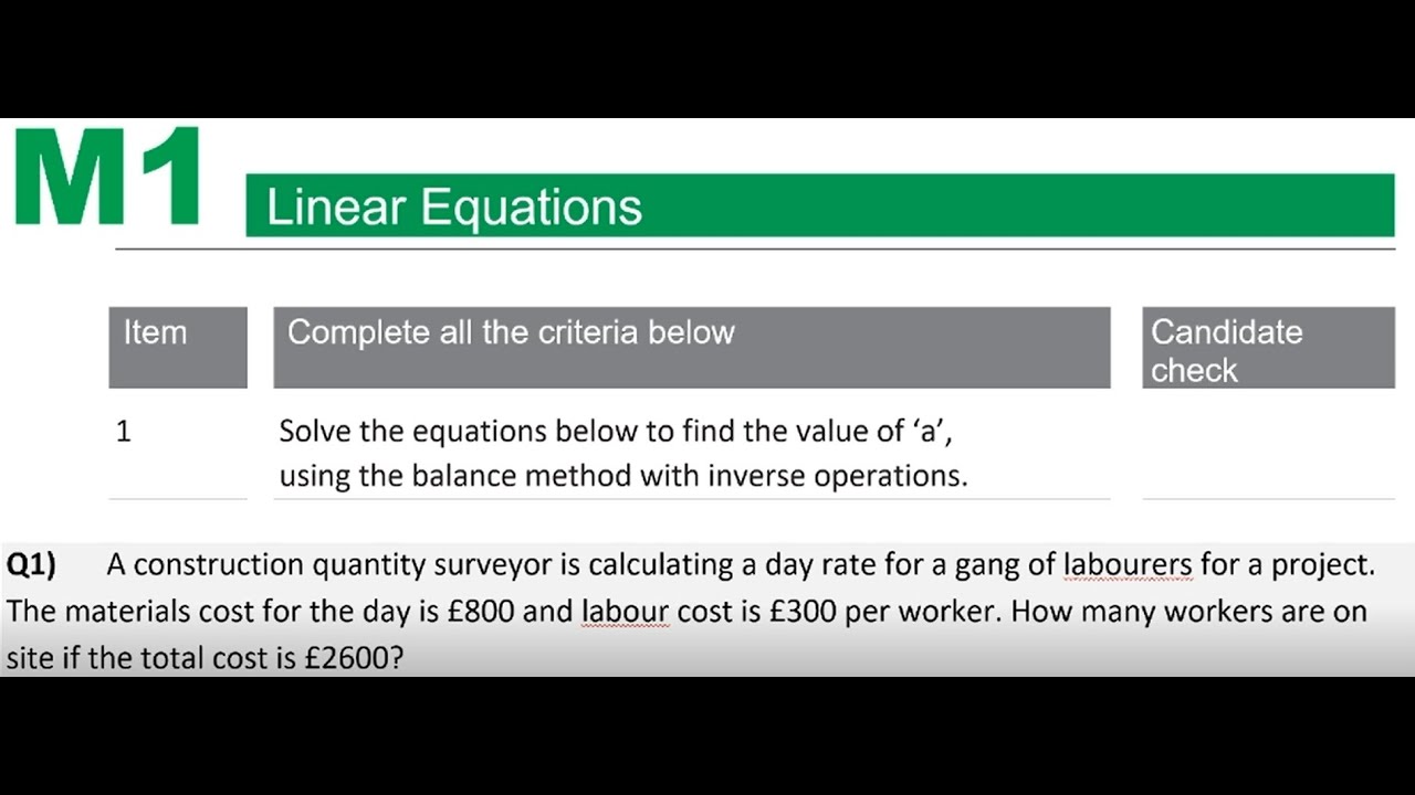 Linear Equation Construction Question 1 - YouTube