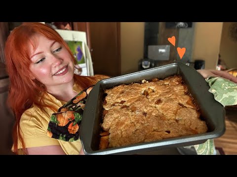 ASMR Baking Fresh Peach Cobbler 🍑 (Close Whispers, Fire Crackling)