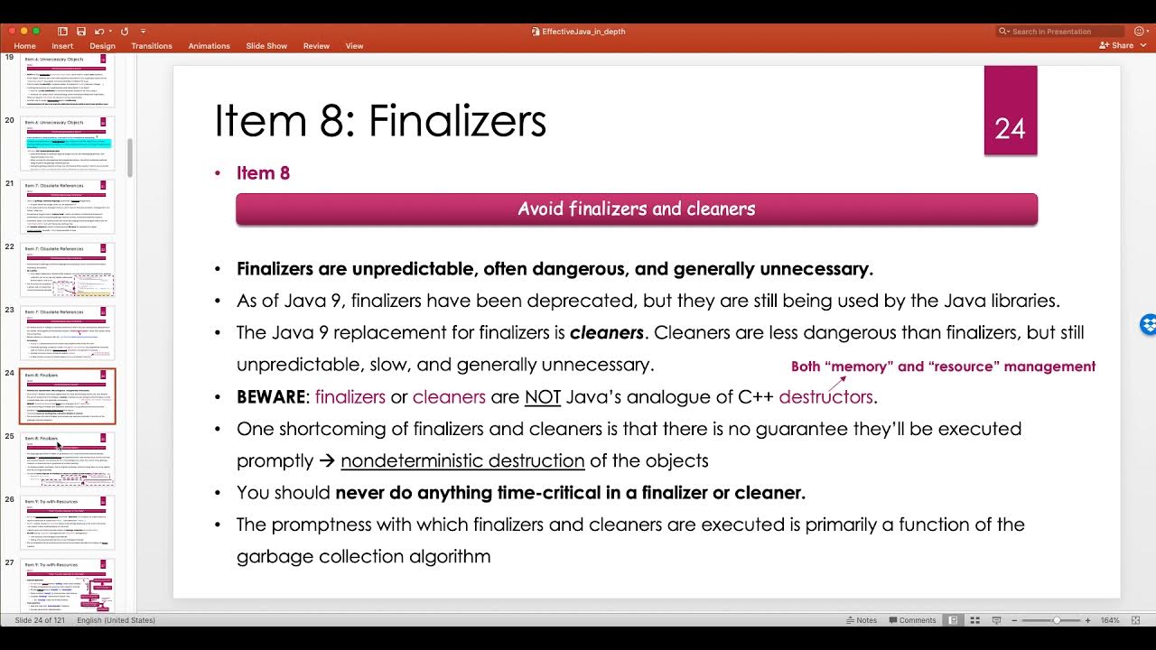 Effective Java in depth -- Item 8: Avoid finalizers and cleaners - YouTube
