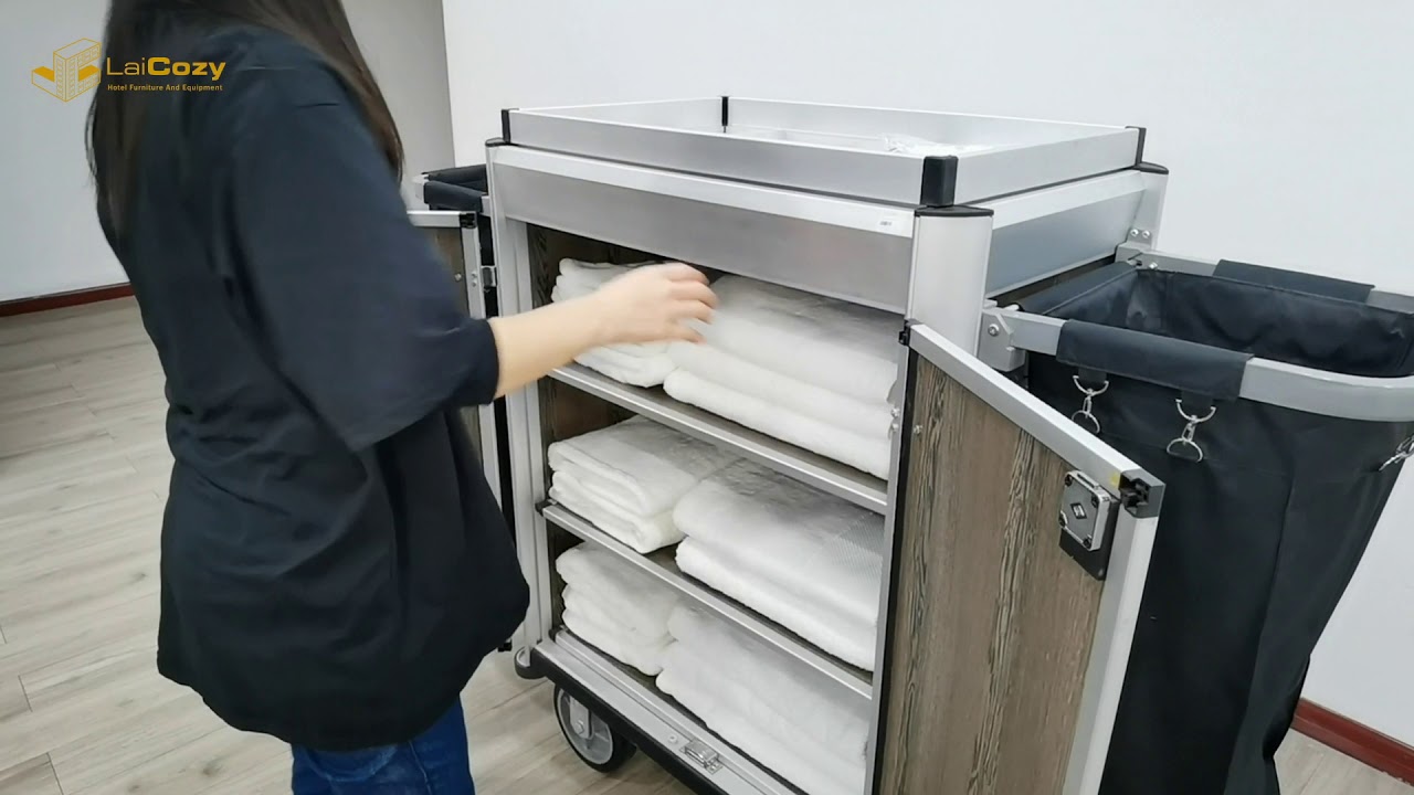 Guest Room Service Aluminum Housekeeping Trolley - YouTube