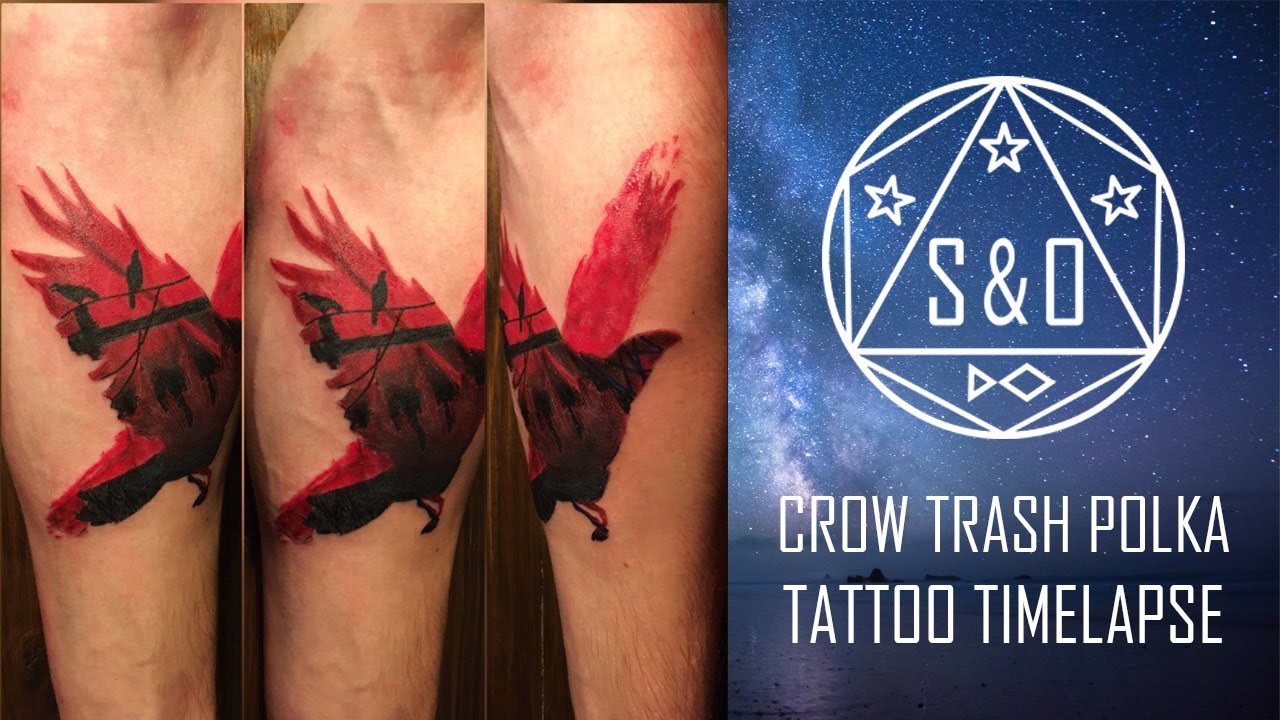 Crow trash polka tattoo timelapse - YouTube
