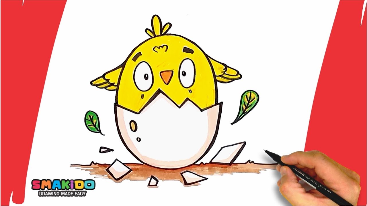 How To Draw a Little Chick Cracking Out From the Egg Shell | Easy ...