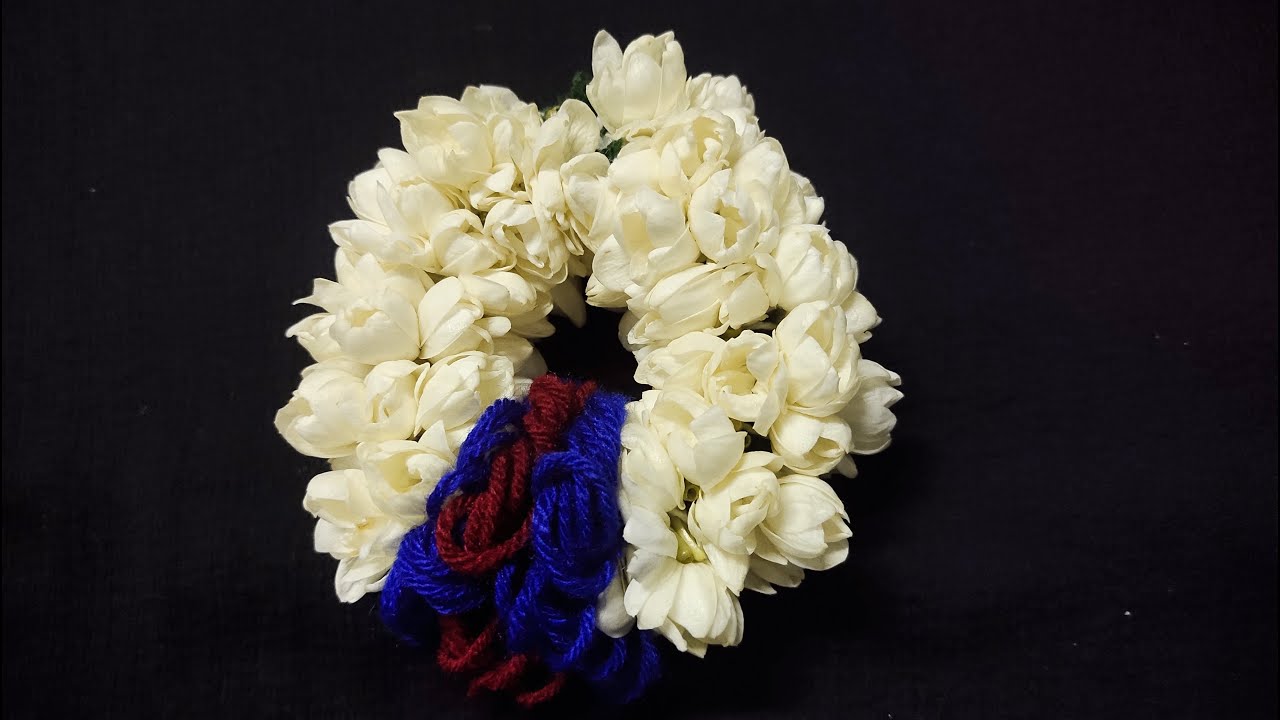 How to string Jasmineflower garland with woollenthread/flowerveni ...
