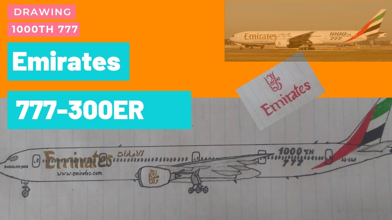 How to draw Boeing 777-300ER Emirates (1000th 777 livery) - YouTube