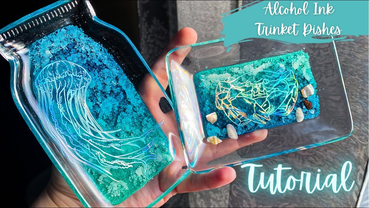 Alcohol Ink Trinket Dishes Jelly Fish & Crab - YouTube