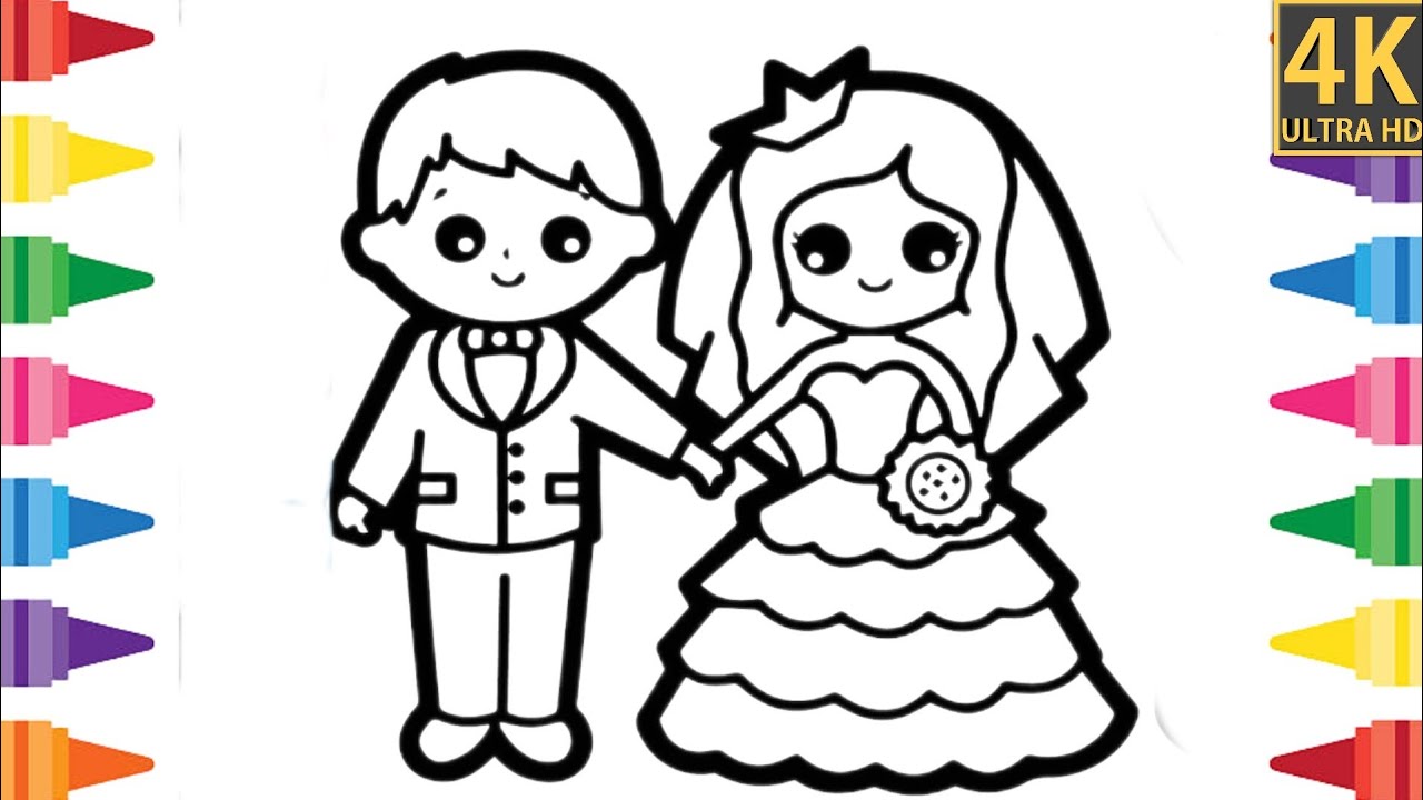 Bride and Groom Drawing, Coloring, painting for kids and Toddlers ...