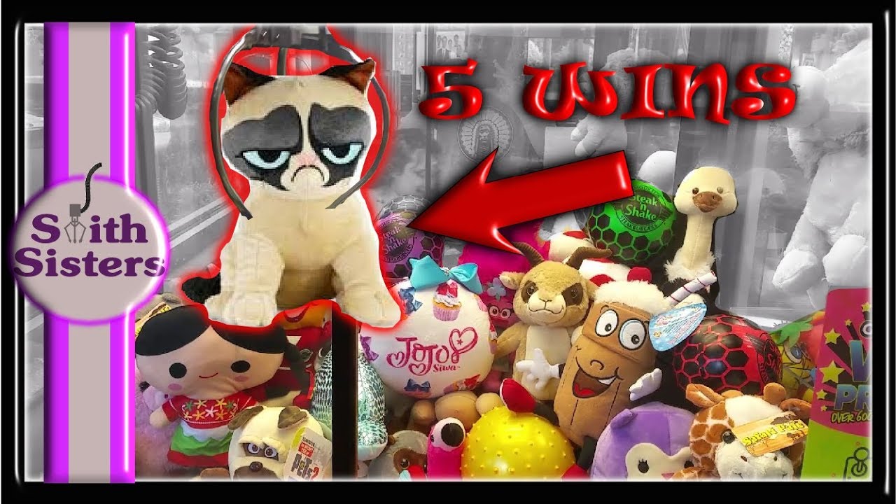 5 Arcade Claw Machine Wins (Grumpy Cat Win from Game Room Prize Crane ...